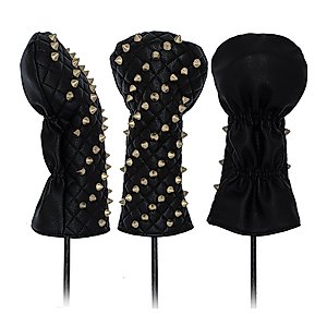 Stud Spike Gold Premium Golf Driver Headcover (Black)