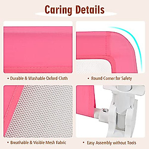 HONEY JOY Bed Rail for Toddlers, 71-in Extra Long, Portable Safety Bed Guardrail w/Double Safety Child Lock, Foldable Baby Bed Rail Guard, Fit King & Queen Full Twin Size Bed Mattress(Pink, Pack 2)