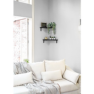 Mkono Corner Wall Shelves Rustic Wooden Floating Corner Shelves Display L Shapped Storage Organizer Displays for Home Living Room Barthroom Bedroom Office, Set of 2, Black