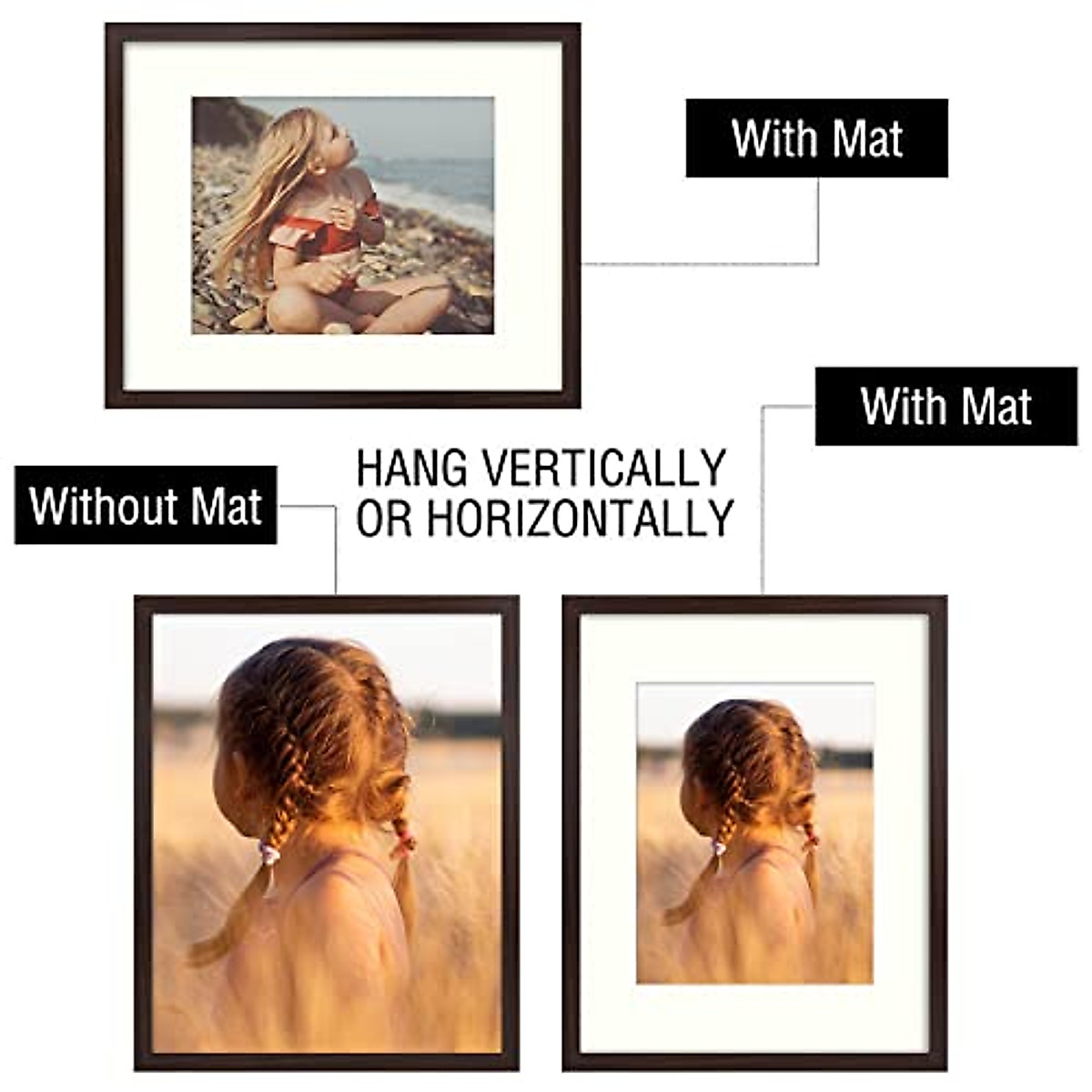 Golden State Art, 16x20 Picture Frame with Mat for 11x14 - High Definition Glass Wall Mounting Horizontal Vertical Display (Brown, 1 Pack)