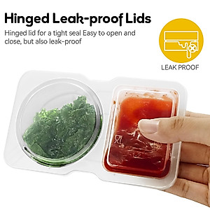 Nufiwra 8Pcs Double Compartment Condiment Containers with Lids, Reusable Plastic Snack Containers for To-Go Sauces, Sampling, Travel Snacks, Disposable 2-Compartment Snack Cups