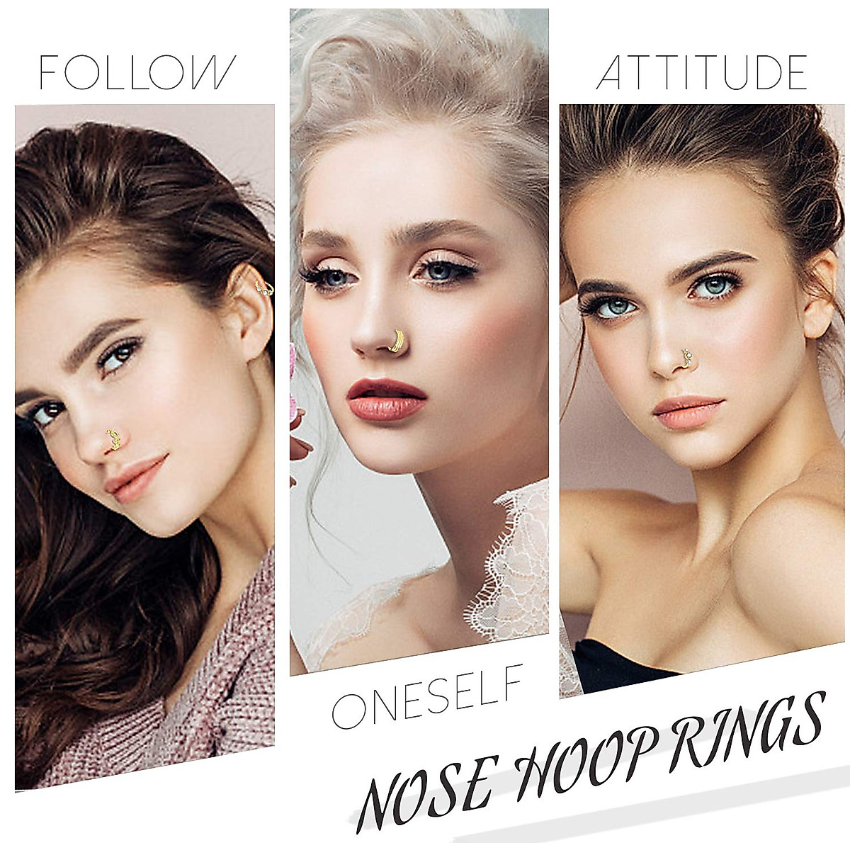 Drperfect 3 Pcs 925 Sterling Silver Pin Nose Ring Hoop, 20G Cubic Zirconia Cute Nose Ring Gold Silver Plated Cartilage Earrings Nose Piercing Jewelry for Women