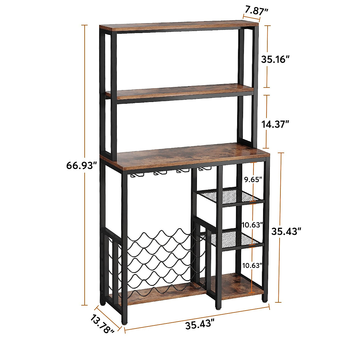 Tribesigns 5 Tiers Wine Rack Table, Bakers Rack with Wine Storage, Wine Rack Freestanding Floor with Glass Stemware Holders,Wine Bar Table for Kitchen, Dinning Room, Rustic Brown