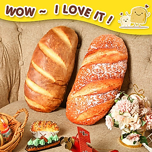 Yookeer 2 Pieces Jumbo 3D Simulation Bread Shape Pillow 16 Inch Butter Soft Lumbar Back Cushion Giant Bread Pillow Loaf Cute Food Plush Pillow Stuffed Food Pillows for Home Decor Office Decoration