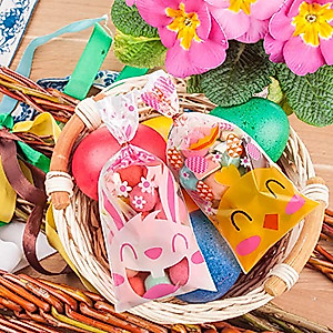 LOKIPA Easter Celllophane Treat Bags, 120 Pieces Clear Easter Candy Bags with 150 Twist Ties for Easter Supplies