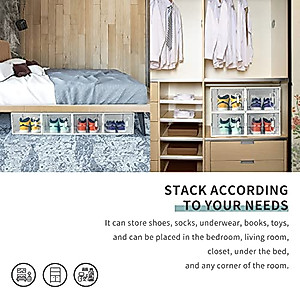 Hrrsaki 8 Pack X-Large Shoe Storage Boxes, Shoe Boxes Clear Plastic Stackable, Shoe Organizer Boxes with Front Opening Lids, Ventilation and Dust-proof, Shoe Container Boxes for Closet, Bedroom, Bathroom, Fit for Women/Men Size 14(14” x 11” x 8.3”) (white