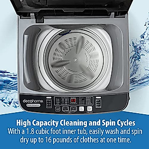 Deco Home Fully Automatic Portable Washing Machine, 1.8 cu. ft, 16lb Capacity, 10 Smart Cleaning Programs, Water Inlet and Drain Pump