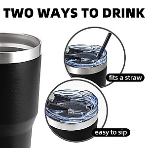 Zibtes 30oz Insulated Tumbler With Lid and Straws, Stainless Steel Double Vacuum Coffee Tumbler, Powder Coated Travel Mug for Home, Office, Travel, Party (Black 1 pack)