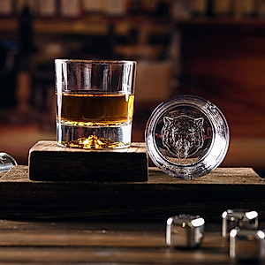 Wild Life Whiskey Glasses - Eagle, Lion, Elephant, Wolf Imprinted Low Ball Drinking Glass Set of 4 11.5 Ounces Bar Glasses | Old Fashioned Tumblers | Lowball Glasses | Rocks Glasses