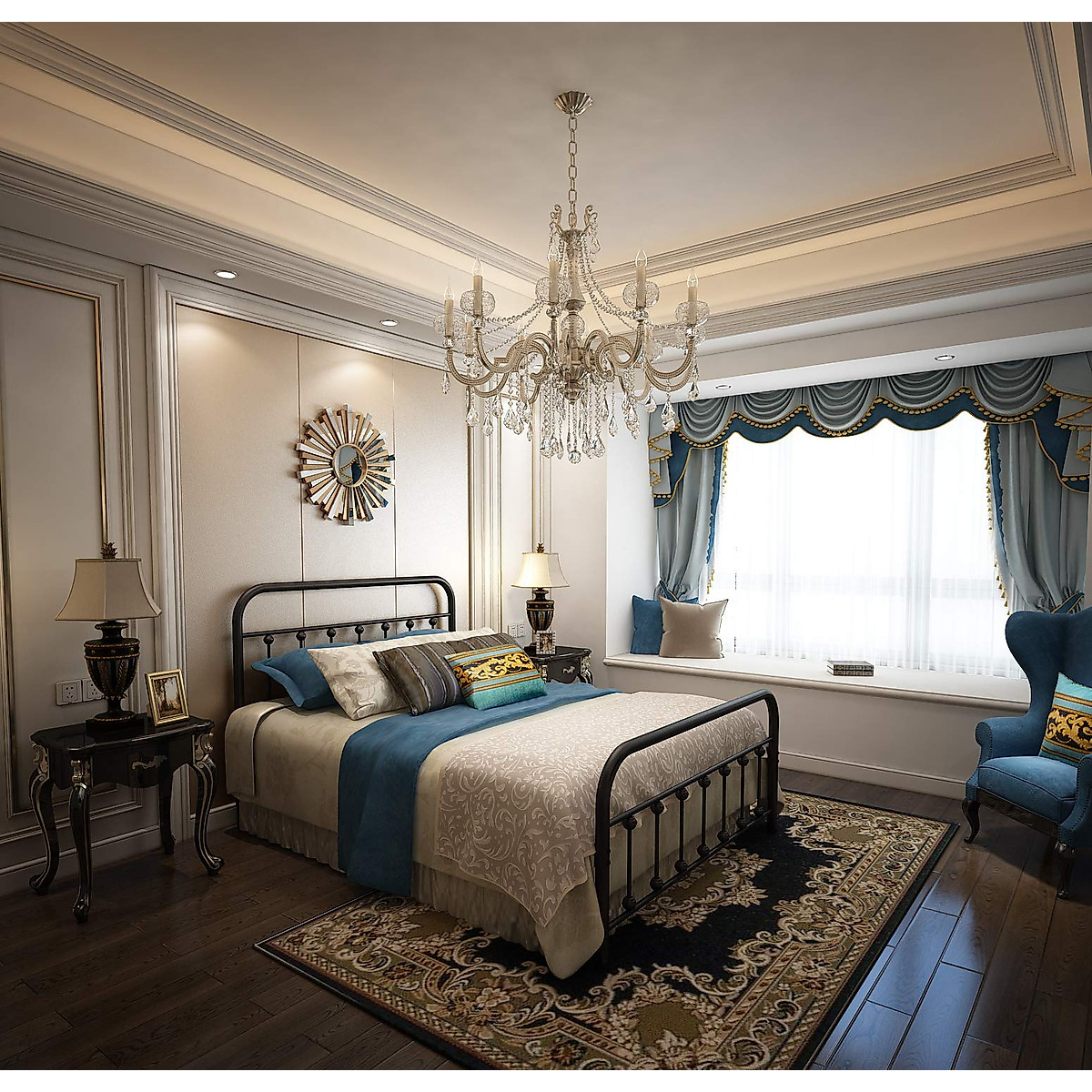 YALAXON Vintage Sturdy Full Size Metal Bed Frame with Headboard and Footboard Basic Bed Frame No Box Spring Needed，Black