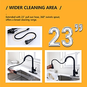 Hiqufet Black Kitchen Faucet with Pull Down Sprayer, Kitchen Sink Faucet with Pull Out Sprayer Fingerprint Resistant Including Escutcheon Plate