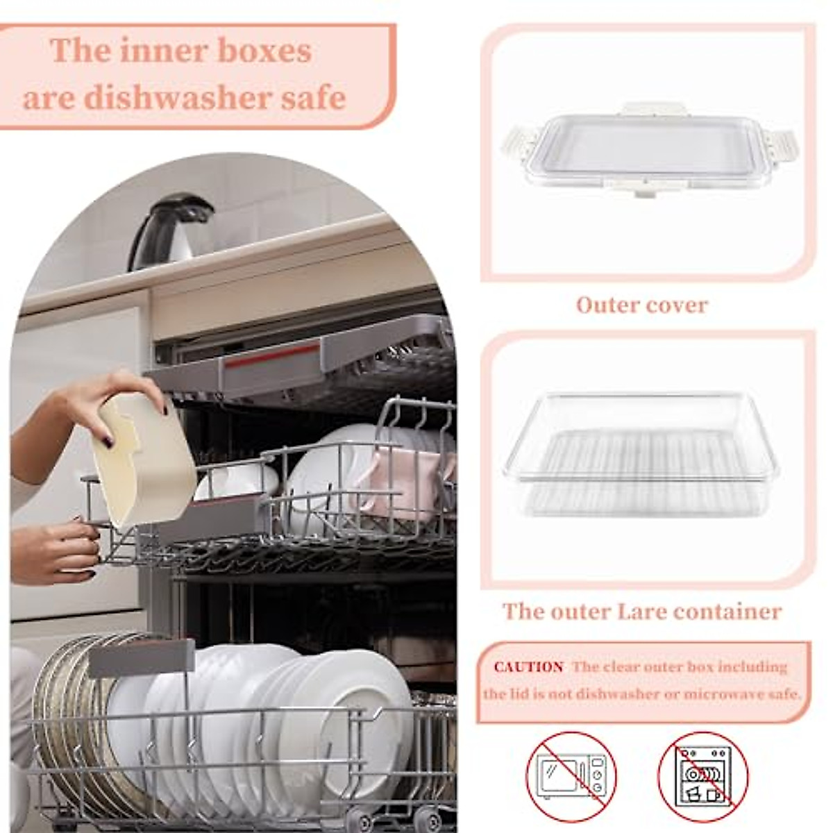 TUYSKE 4 Compartment Snack Box Container-Divided Serving Tray with Dishwasher Safe Inner Boxes for Fruit, Veggie