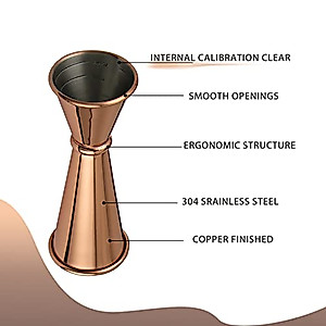 BGM.FOX® Japanese Style Double Jigger 2 oz 1 oz Cocktail Bar Jigger with Measurements Inside,Copper