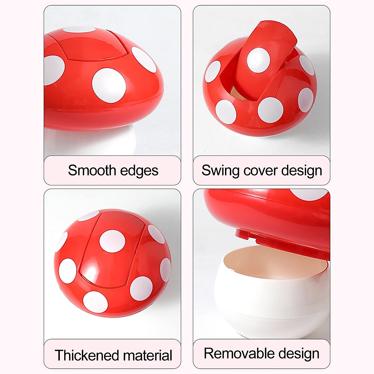 Altsuceser Mushroom Mini Trash Can with Swing Lid, Red, Plastic, 19cm
