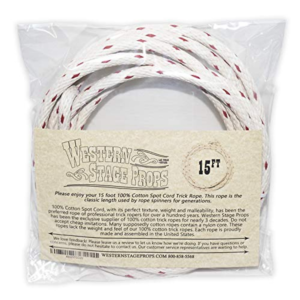 Western Stage Props - Cotton Trick Rope Lasso |Cowboy and Cowgirl Rope | Beginner or Advanced Lariat Looper Rope for Kids and Adults, 15 Foot
