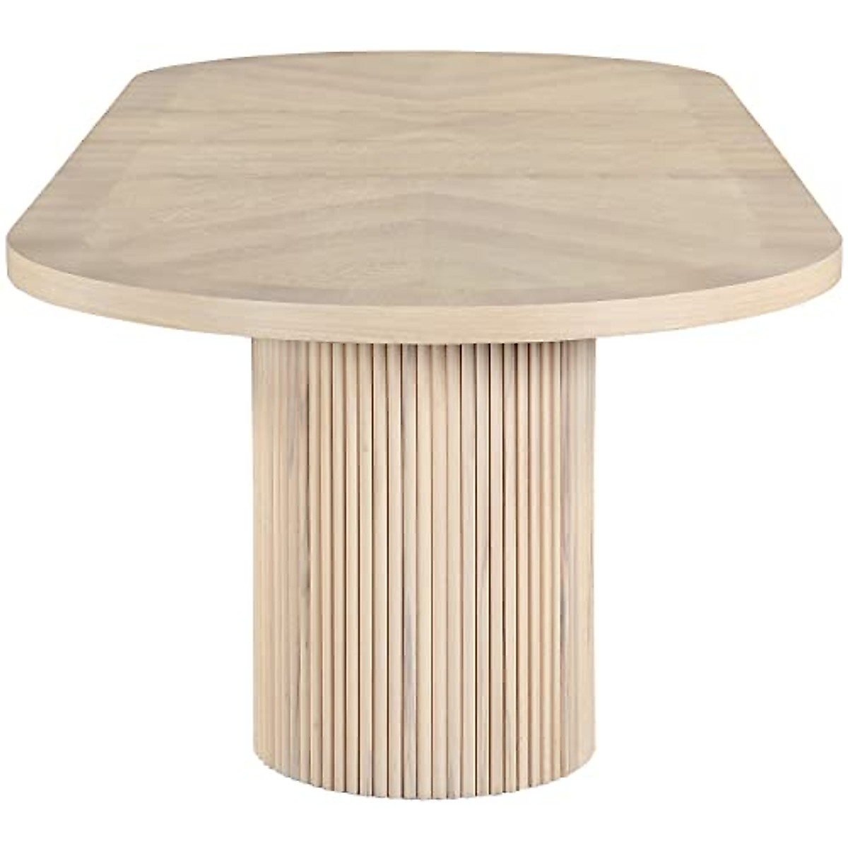 Meridian Furniture 725Oak-T Belinda Collection Mid-Century Modern Solid Wood White Oak Veneer Dining Table, Oval Design, Fluted Bases, 2 Leaves Included, 90"/106.5"/123" W x 47.5" D x 31" H, White