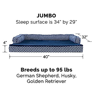 Furhaven Orthopedic Dog Bed for Large Dogs w/ Removable Bolsters & Washable Cover, For Dogs Up to 95 lbs - Plush & Woven Decor Comfy Couch Sofa - Diamond Blue, Jumbo/XL