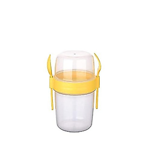 GanoOne On the Go Cups, Take and Go Cup with Topping Cereal or Oatmeal Container, Portable Lux Cereal To-Go Container with Top Lid Granola & Fruit Compartment (Yellow)