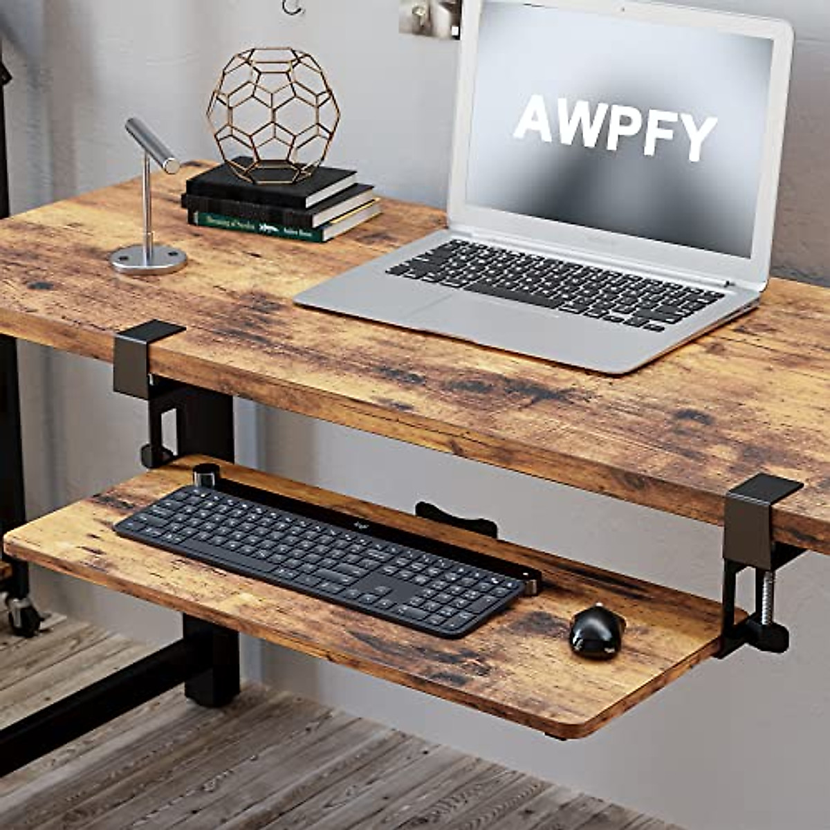 Keyboard Tray 27" Large Size, Keyboard Tray Under Desk with C Clamp, Computer Keyboard Stand Slide Pull Out, No Screw into Desk, for Home or Office