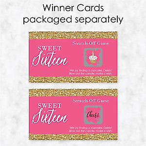 Big Dot of Happiness Chic 16th Birthday - Pink and Gold - Birthday Party Game Scratch Off Cards - 22 Count