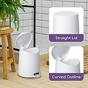 Superio Small Trash Can with Lid 3 Lite, Plastic Mini Waste Bin 0.75 Gallon, Modern Flat Lid Step Trash Can with Foot Pedal, Bathroom, Bedroom, Office, Under Desk, Soft Close (White)