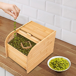 KONKENIE 10kg/22lbs Bamboo Rice Storage Container Wooden Cereal Grain Soybean Flour Storage Dispenser Rice Container Box with Sliding Lid & Measuring Cup for Home Kitchen Restaurant (22Lbs)