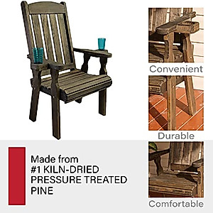 Amish Casual Heavy Duty 600 Lb High Back Mission Treated Patio Chair with Cupholders (Dark Walnut Stain)