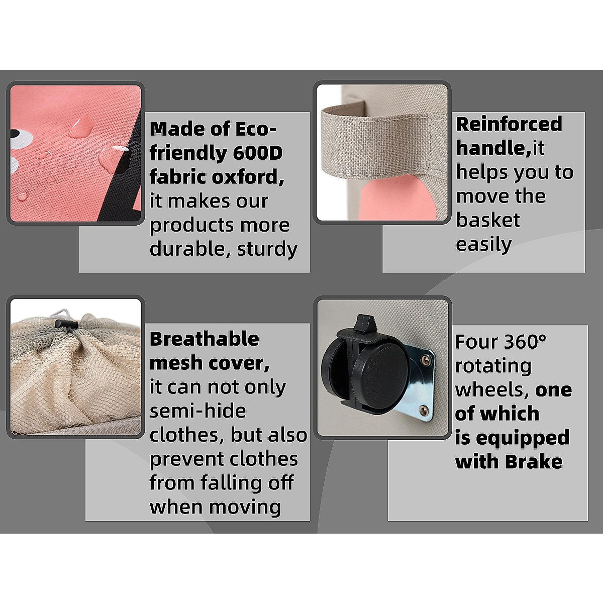 ECOWAN LIVING Laundry Basket with Wheels, Narrow Thin Tall Rolling Collapsible Foldable Laundry Hamper, Waterproof Corner Dirty Clothes Laundry Bin, Handle on Both Side, 48L (Slim/13Gal, Black)