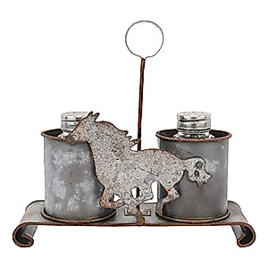 Set Of 1 Galvanized Metal Mustang Horse Salt And Pepper Shakers