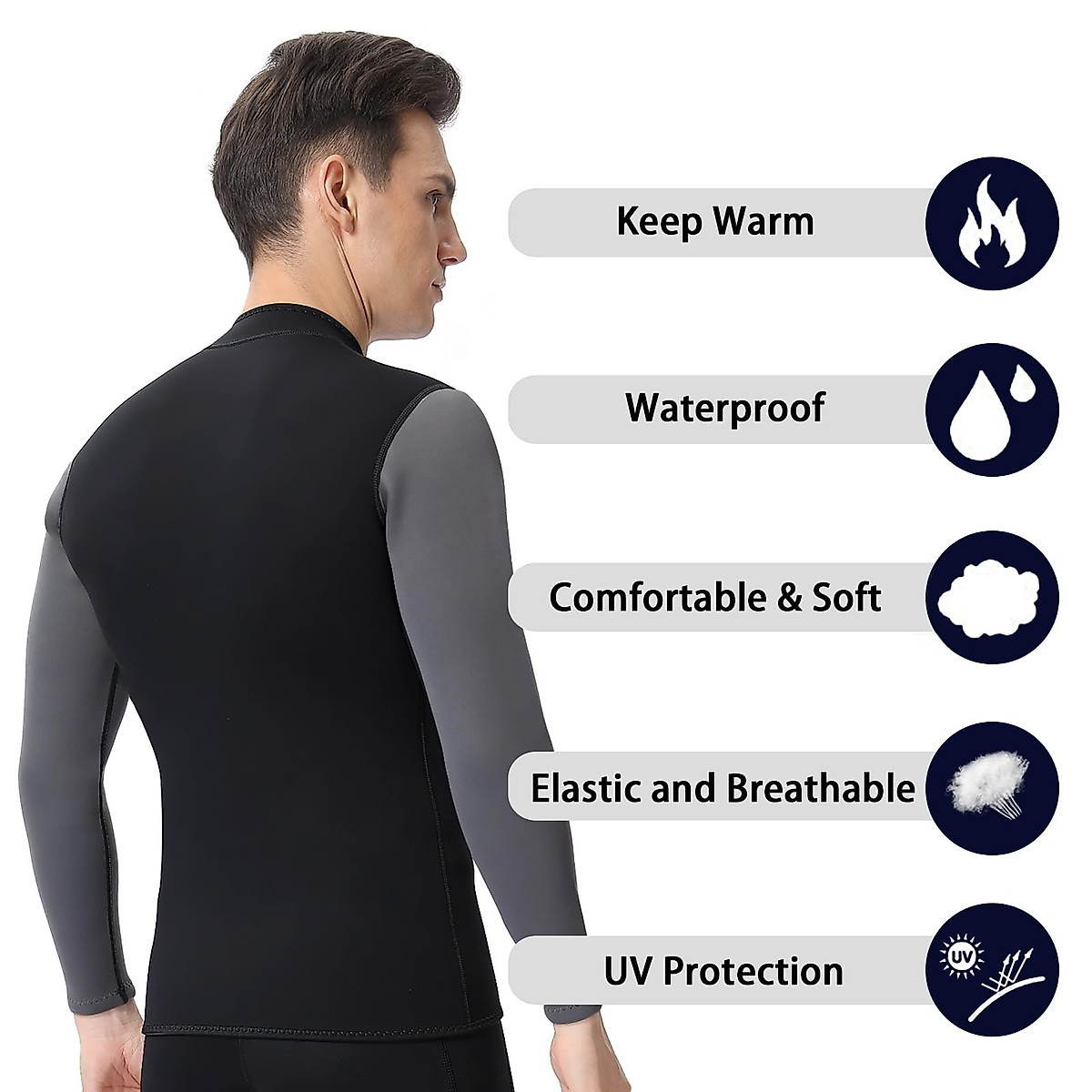 REALON Wetsuits Top Jacket Women Men 2mm Neoprene Long Sleeve Shirt 3mm Front Zipper Vest Wet Suit Keep Warm for Adult Youth Kids Diving Surf Swim Water Sports