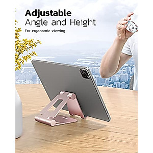 Nulaxy A4 Cell Phone Stand, Fully Foldable Adjustable Desktop Phone Holder Cradle Dock Compatible with Phone 13 12 11 Pro Xs Xr X 8, Nintendo Switch Tablets (7-10") All Phones - Rose Gold