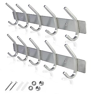 GlazieVault Coat Rack Wall Mount - Stainless Steel Coat Rack (2 Pack) - Heavy Duty Coat Hooks Wall Mounted - Coat Hanger for Hat Towel Robes Jacket Clothes for Bathroom Entryway (Silver J)…