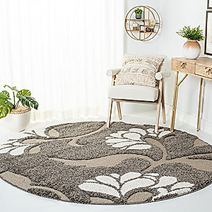SAFAVIEH Florida Shag Collection 6'7" Round Smoke / Beige SG459 Floral Non-Shedding Living Room Bedroom Dining Room Entryway Plush 1.2-inch Thick Area Rug