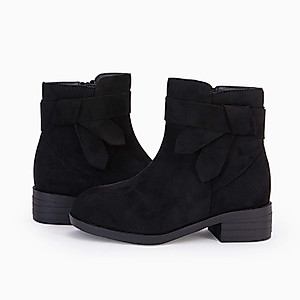 PiePieBuy Kids Girls Tie Knot Ankle Boots Chunky Low Block Heel Chelsea Dress Booties Winter Shoes With Zipper,Black, Size 2 Little Kid