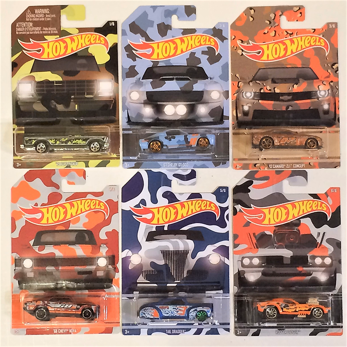 Hot Wheels Exclusive Camouflage Complete Set of 6 Diecast Vehicles