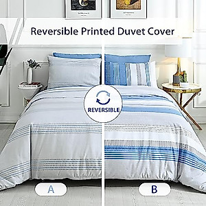 DESIHOM 3 Pieces Modern Duvet Cover Queen Size Geometric Blue Duvet Covers Set Striped Duvet Cover with Zipper Comforter Cover Queen Size
