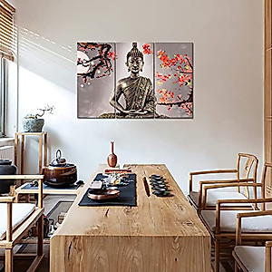 Yeawin Buddha Wall Art The Picture Print On Canvas 3 Panels Modern Artwork The Canvas for Home Living Dining Room Kitchen(Wrapped Canvas Wall Art,Ready to Hang)