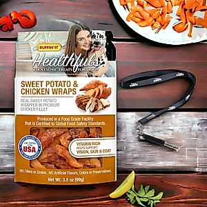 moofin Chicken Wrapped Sweet Potato Dog Treats, 3.5 Oz. - Healthy Dog Treats, Bundle with SS Pet Training Whistle, Nutritious Chicken Breast & Rich Sweet Potatoes Training Treats [Pack of 3]