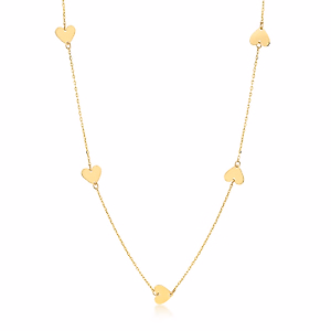 14k Real Gold Heart Disc Choker Necklace for Women | 14k Gold Heart Station Necklace | Heart Pendant Necklaces | Delicate Station Jewelry for Women | Gift for Anniversary, 18"