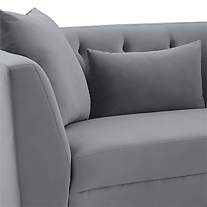 Armen Living Melange Gray Velvet Loveseat with Black Wood Base