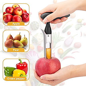 Apple Corer, Premium Stainless Steel Apple Corer Tool,Sturdy Ergonomic Handle, Easy to Use and Clean,Durable Apple Corer Remover for Pears, Bell Peppers, Fuji, Honeycrisp, Pink Lady Apples (black)