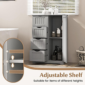 Giantex Bathroom Storage Cabinet with Drawers - 4 Drawer Storage Organizer w/Cupboard, Adjustable Shelf, Anti-Toppling Device, Entryway Storage Unit Console Table, Bathroom Floor Cabinet (Gray)