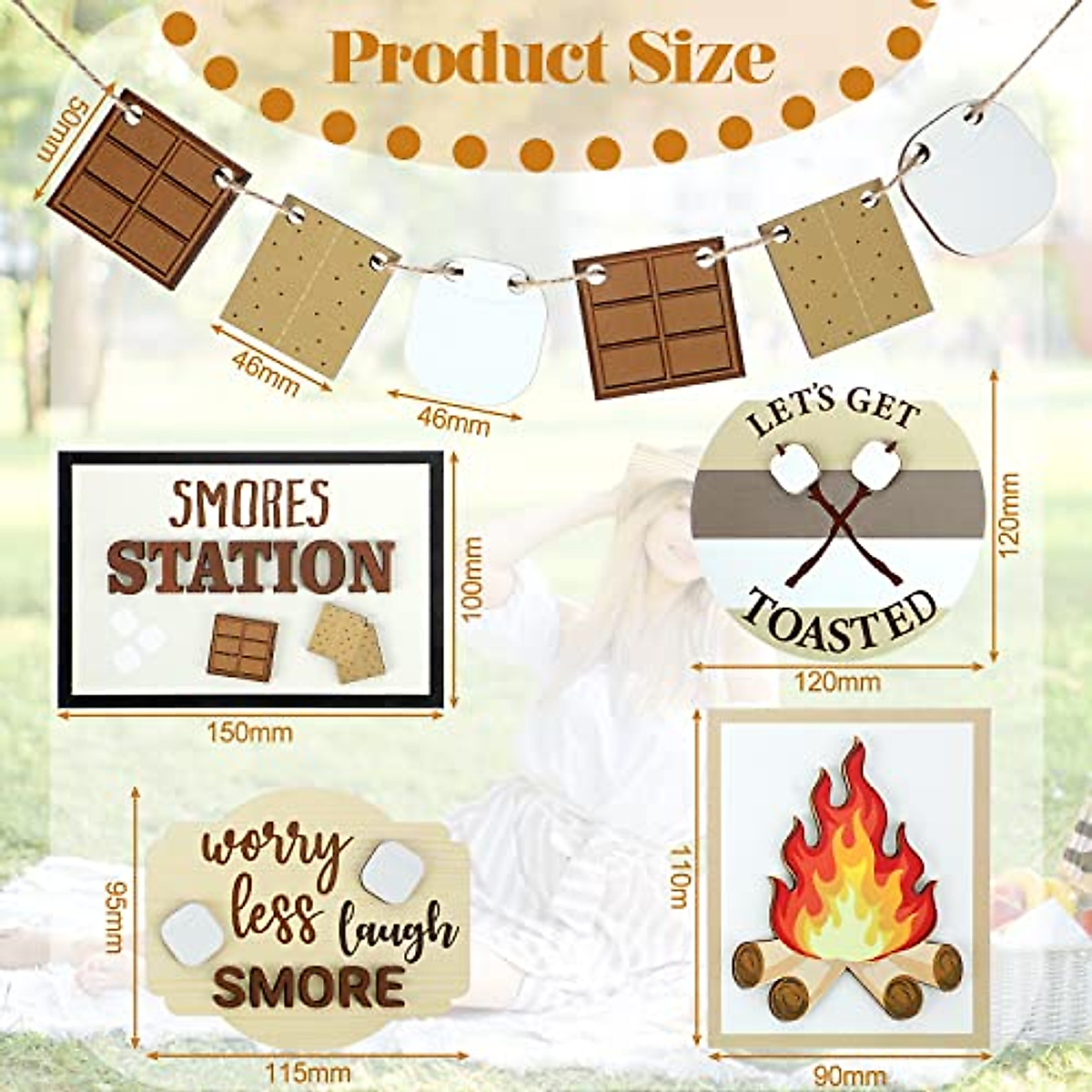 10 Pcs Camping Tiered Tray Decor Set Farmhouse Farm Tiered Tray Decor Wood Sign Camping Party Decorations Campfire Centerpiece Decor Barbecue Camping Decorative Trays Rustic Kitchen Decor (Large)