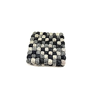 Handmade Trivet, Felt Ball Trivet, Potholders, Trivets, 100% Wool, Felt, Hot Pot Holders (Set of 2) Hot Pads, Flexible, Durable, Heat Resistant Mat, Mats, Square Trivet (Multi Gray, Square)
