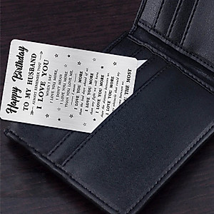 Alotozo Husband Birthday Card, Happy Birthday Gifts to My Husband, Bday Engraved Wallet Card Inserts for Hubby Men from Wife