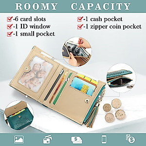 APHISON Small Wallet for Women, Sunflower RFID Wallet Women Leather Womens Wallet Cute Compact Bifold Wallets Zipper Tassel Coin Purse ID Card Holder Peacock Blue