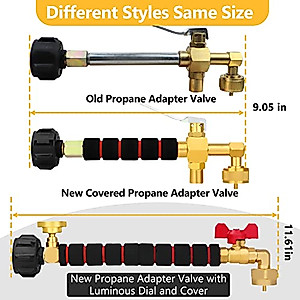 Updated Propane Fitting Refill Adapter Valve for 1LB Gas Bottle Refillable Tank Cylinders,QCC Valve Connector,Brass/Metal,CGA600 Valve Connector, 9"Adapter length, safety Propane Refill Adapter Valve
