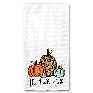 It's Fall, Y'all Leopard Pumpkin Microfiber Kitchen Towel Holiday Home Decor