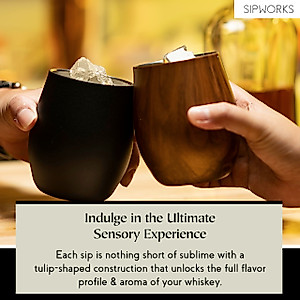 Sipworks Whiskey Tumbler - 8 oz Stainless Steel Tumbler with Double Walled Vacuum Insulation - Dishwasher Safe, Spill Resistant, Insulated Whiskey Tumbler for Travel & Parties - Mahogany