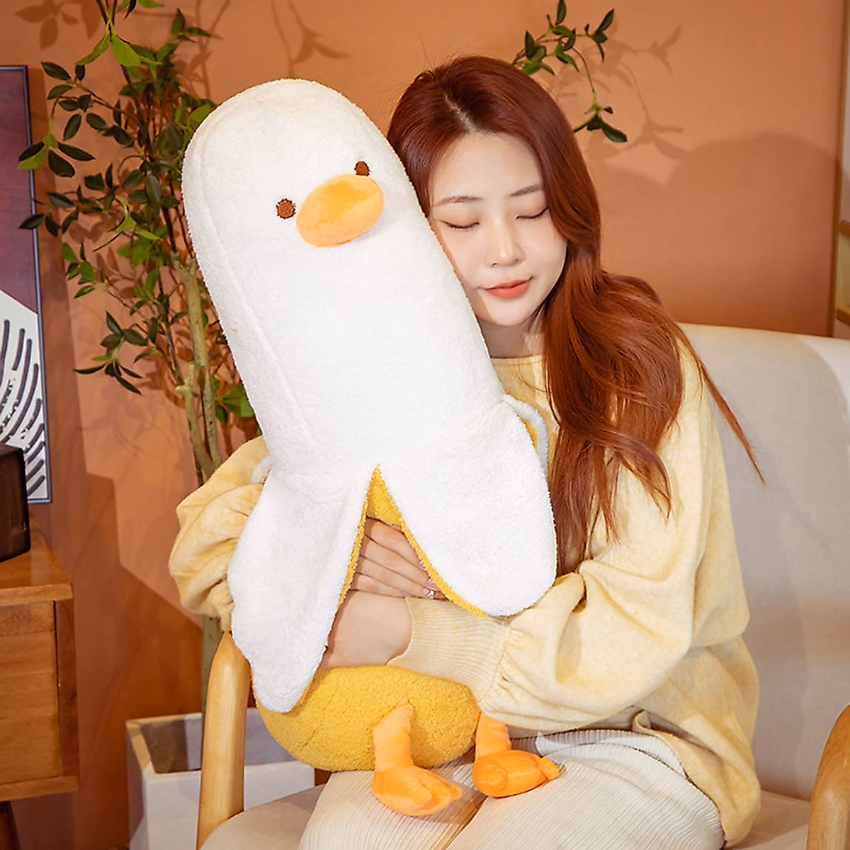 Banana Duck Plush Toy 27.5'',Cute Plushies Banana Stuffed Animal,Duck Plushie Long Banana Duck Plush Pillow,Funny Hugging Pillow Sleeping Cushion Soft Gifts for Boys Girls Birthday Christmas(White)